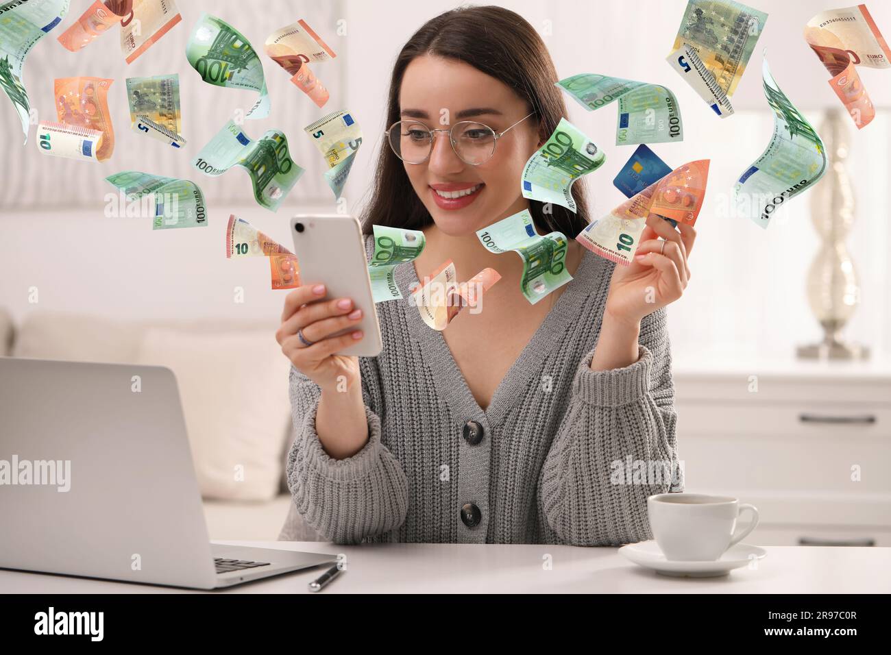 Online payment. Woman with credit card buying something using mobile ...