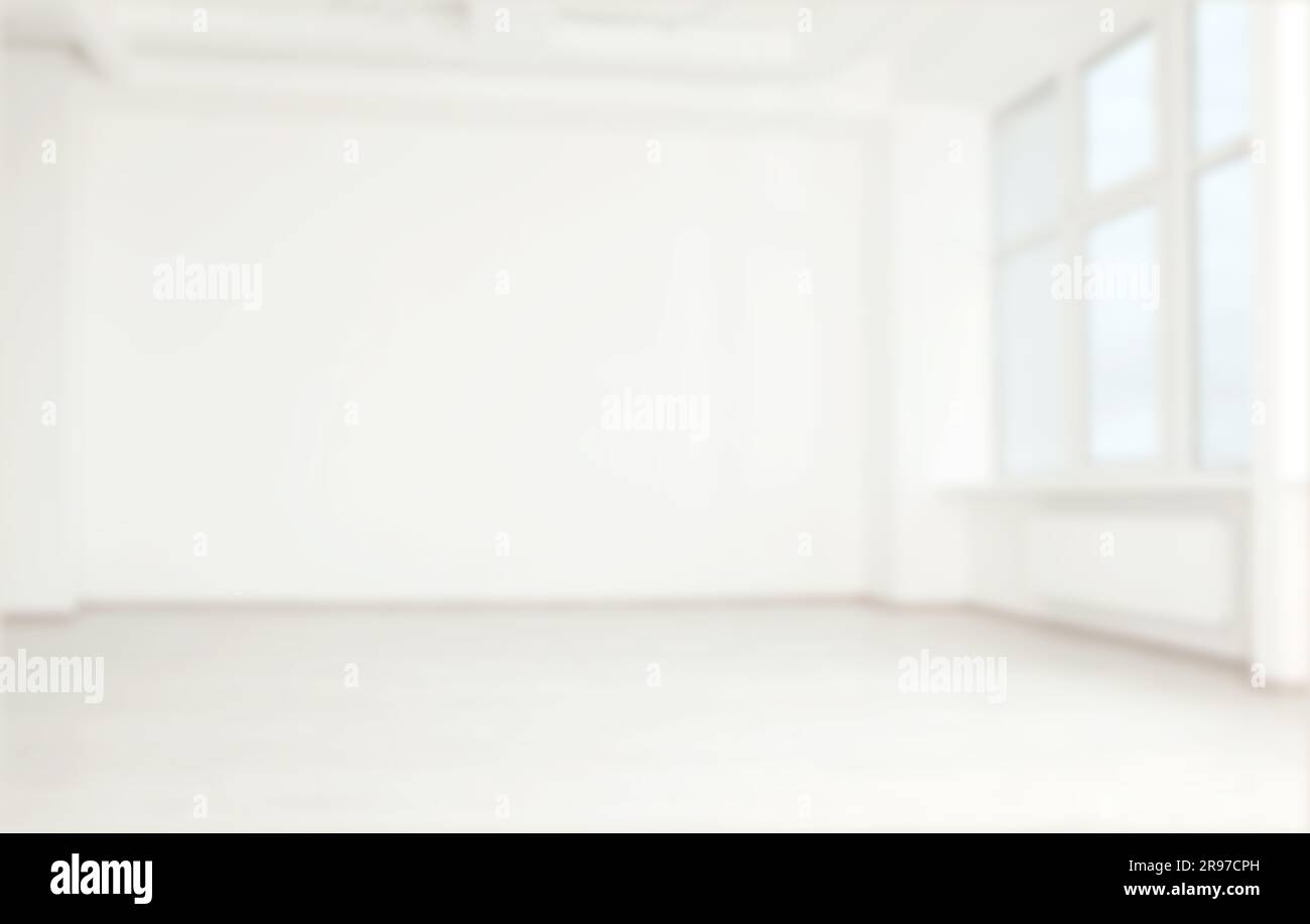 Empty room with white wall and window, blurred view Stock Photo - Alamy