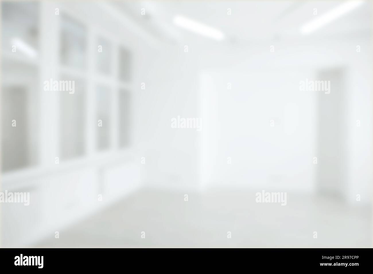 Empty room with white walls and large window, blurred view Stock Photo ...