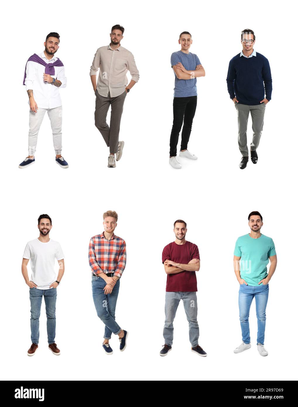 Collage with full length portraits of men on white background Stock ...
