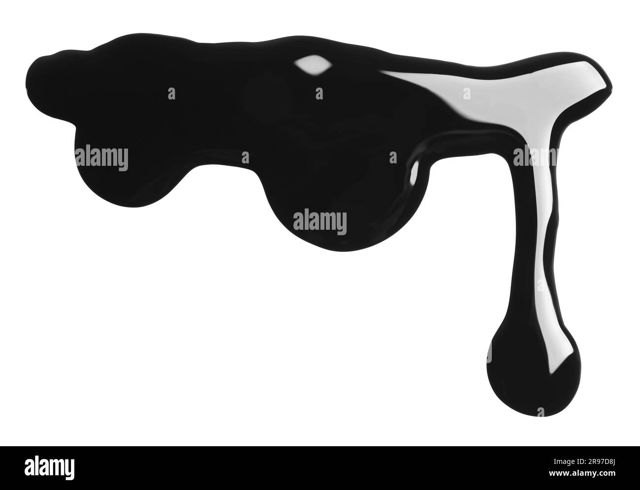 Black glossy paint spilled on white background, top view Stock Photo ...