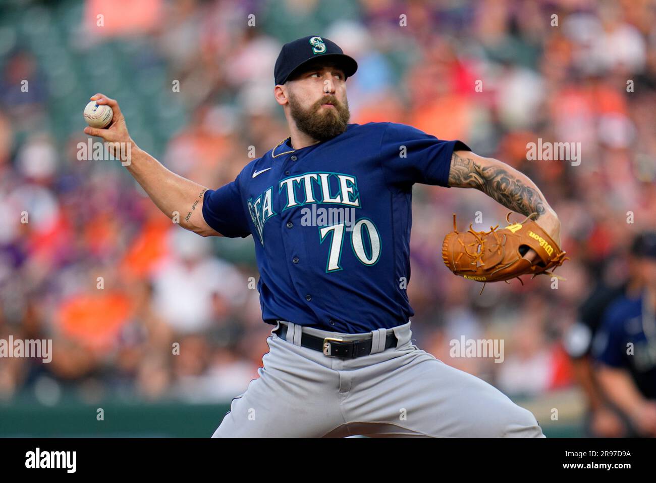 Seattle Mariners relief pitcher Ty Adcock throws a pitch to the ...