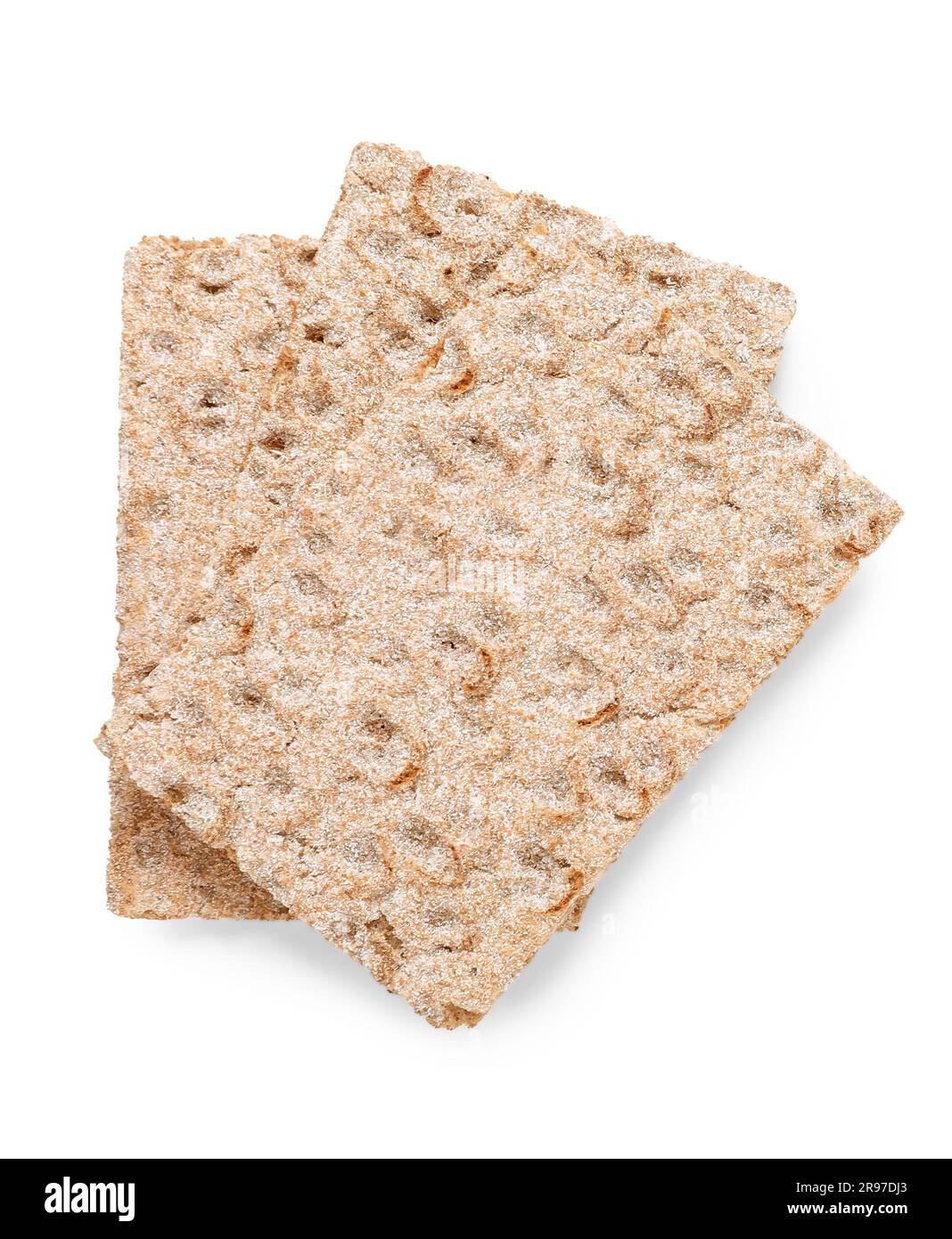 Three tasty crispbreads on white background, top view Stock Photo - Alamy