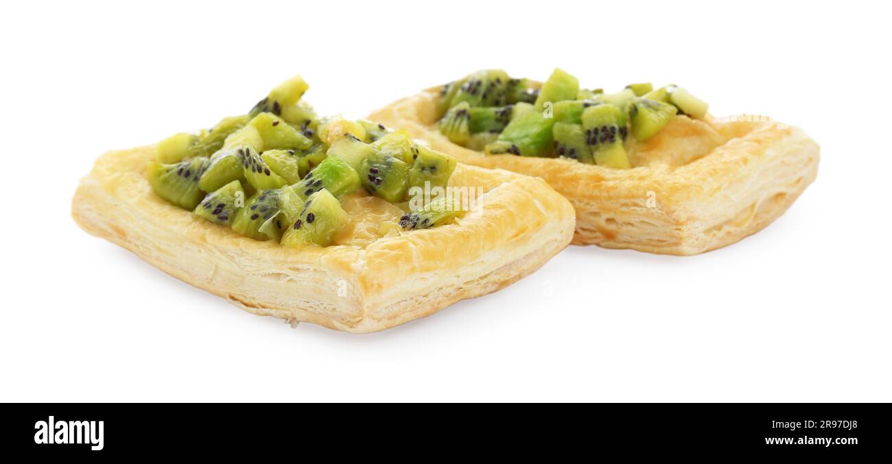 Fresh tasty puff pastry with kiwi isolated on white Stock Photo - Alamy