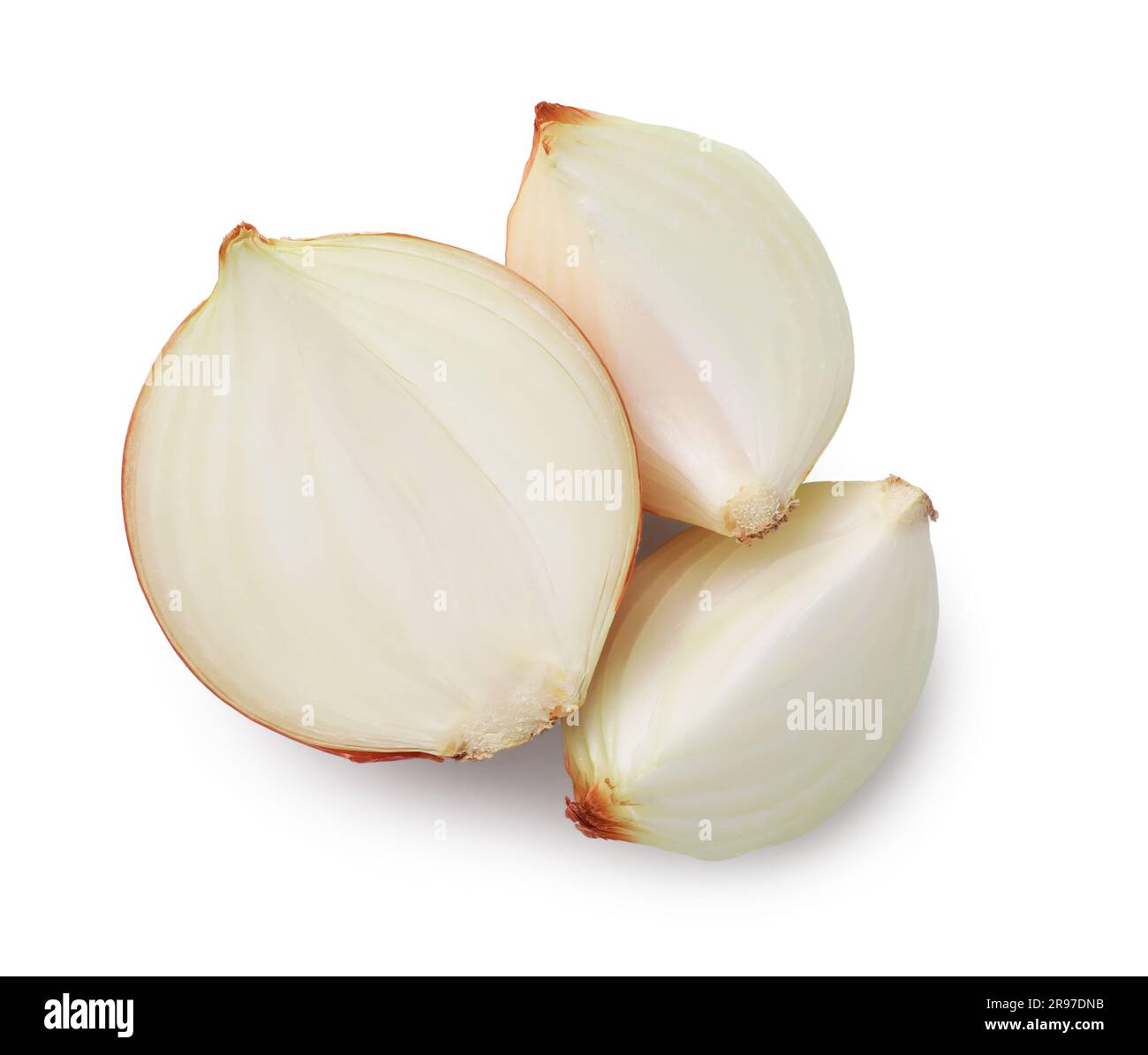 Pieces of fresh onion on white background, top view Stock Photo - Alamy