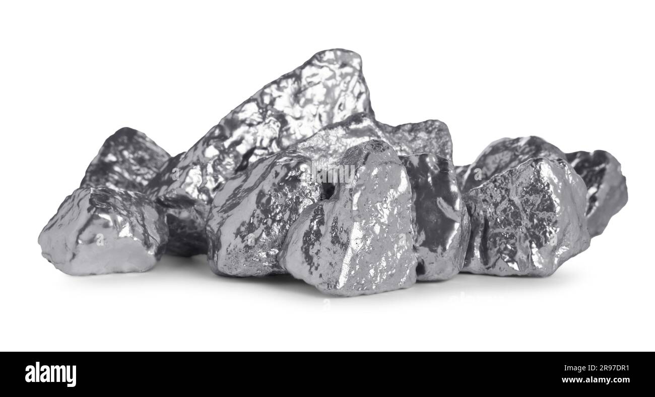 Many shiny silver nuggets on white background Stock Photo - Alamy