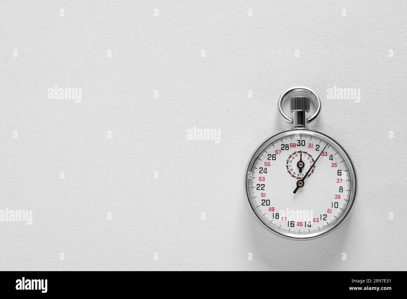 Vintage timer on light grey background, top view with space for text ...