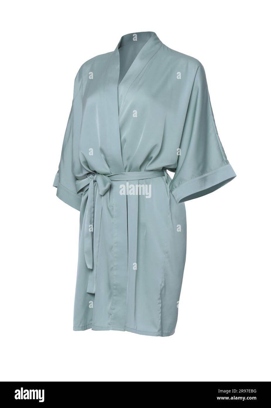 Pale green silk bathrobe isolated on white Stock Photo - Alamy