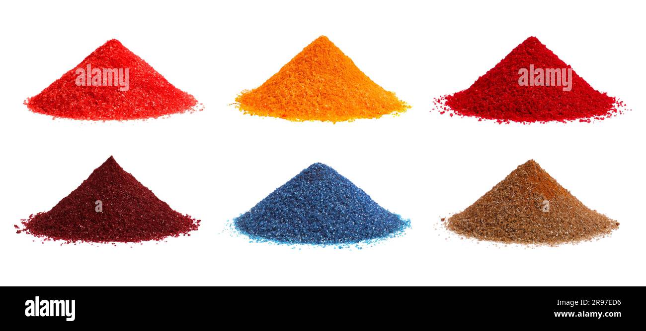 Collage of different powdered food coloring isolated on white Stock ...