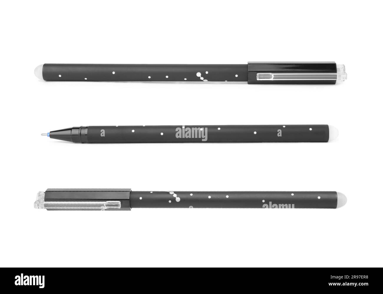 Collage with stylish pens on white background Stock Photo - Alamy