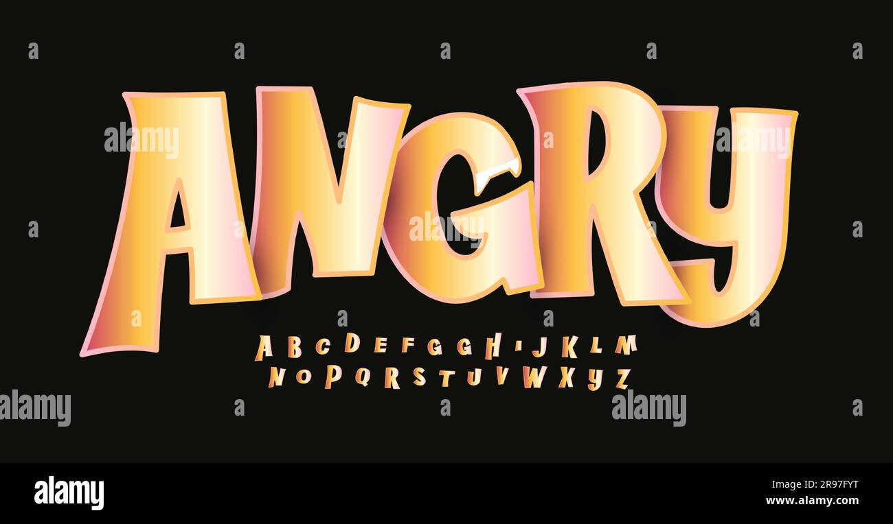 Angry cartoon font, playful alphabet for logo, expressive lettering ...