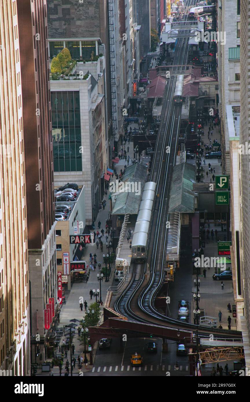 The “El” train in downtown’s Loop area. Chicago, Illinois Stock Photo ...