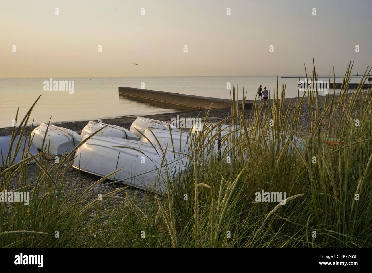 Lake Michigan morning, lifeguard boats, Chicago, Illinois, USA Stock ...