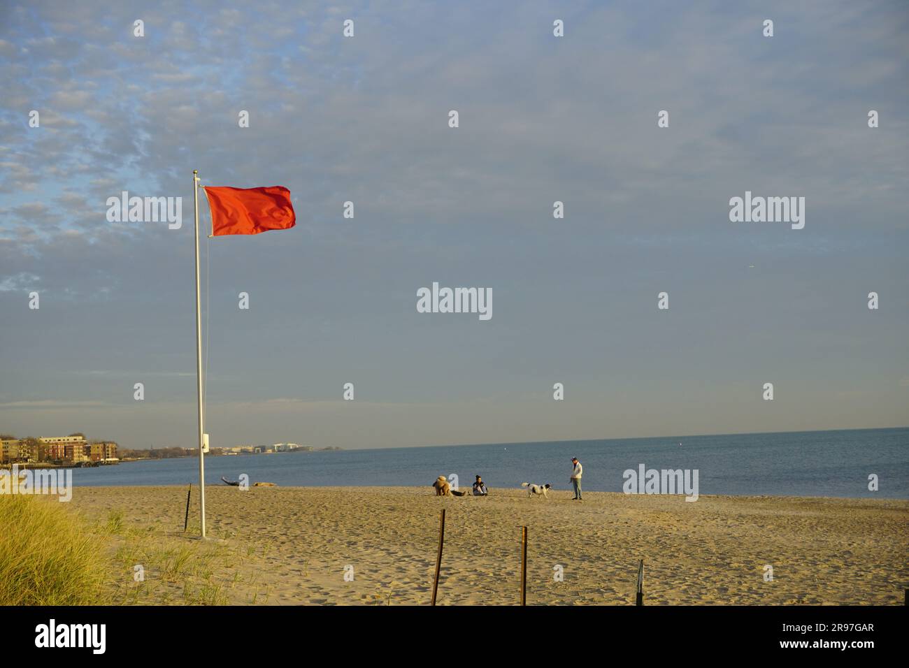 Red flag warning at Loyola Beach along the coast of Lake Michigan in ...
