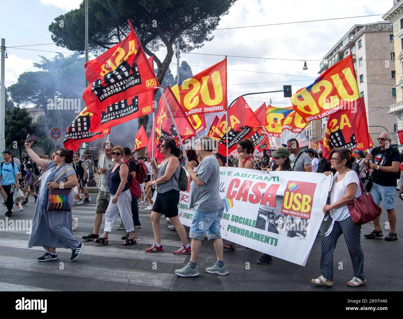 Rome, Italy, Italy. 24th June, 2023. ''Lower the guns, raise the wages ...