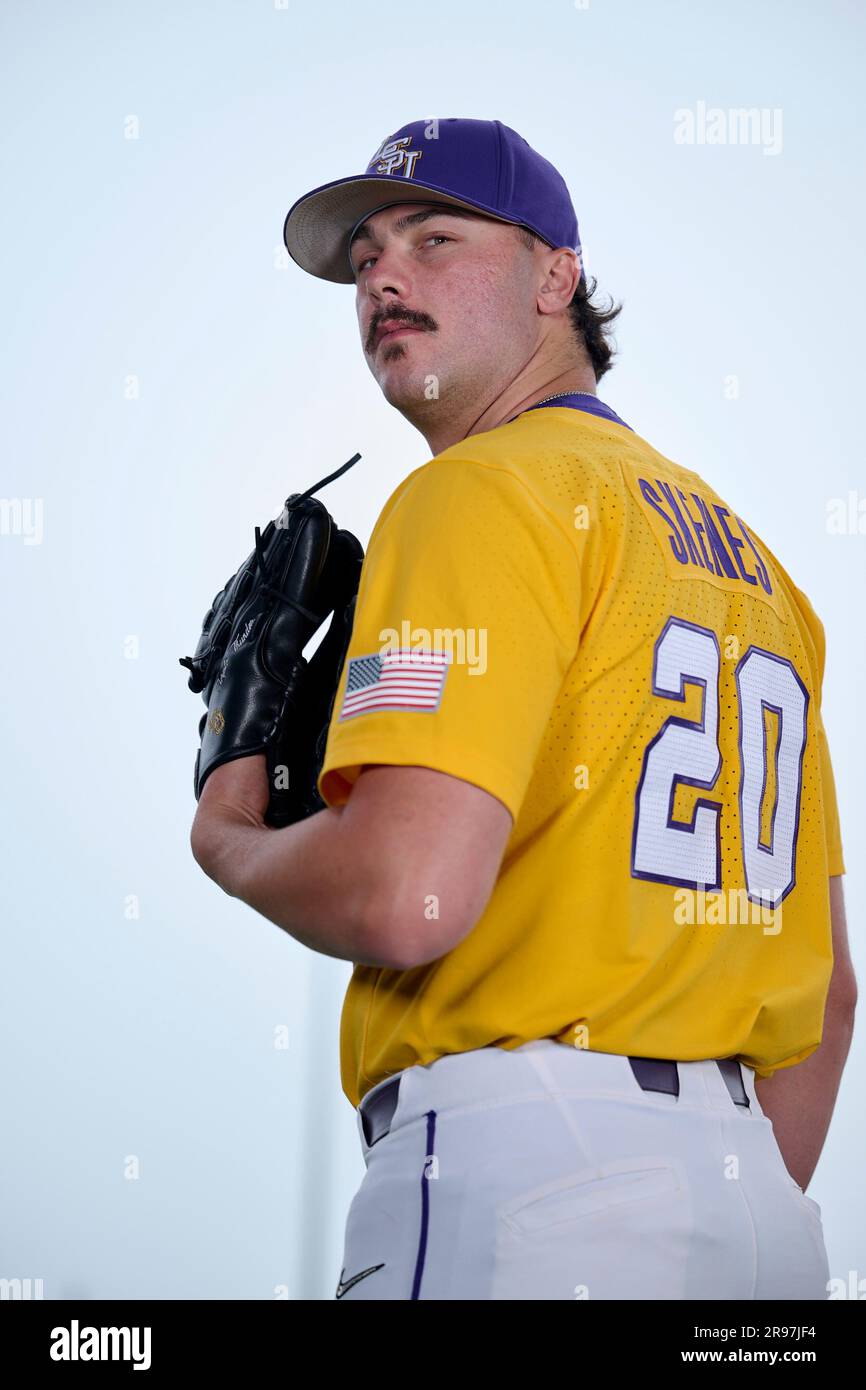 LSU Tigers pitcher Paul Skenes (20) poses for a photo on May 23, 2023 ...