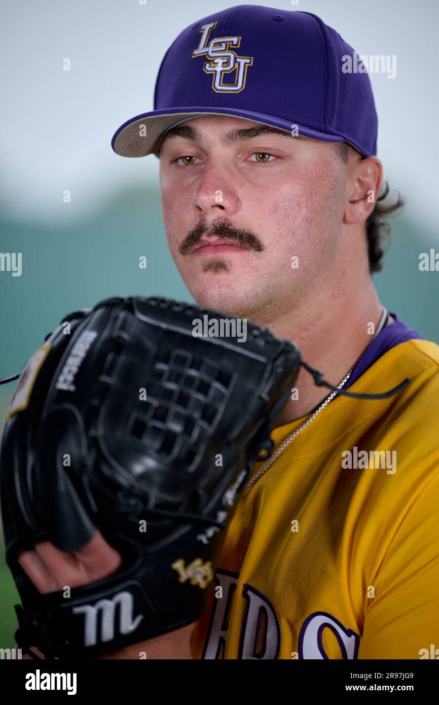LSU Tigers pitcher Paul Skenes (20) poses for a photo on May 23, 2023 ...