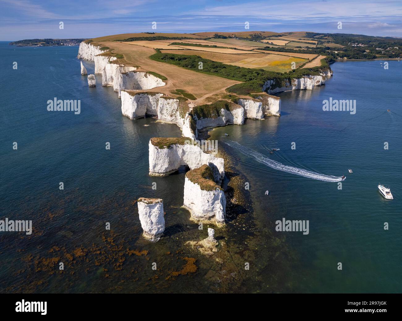 An Aerial View Of Old Harry Rocks On The Isle Of Purbeck In Dorset