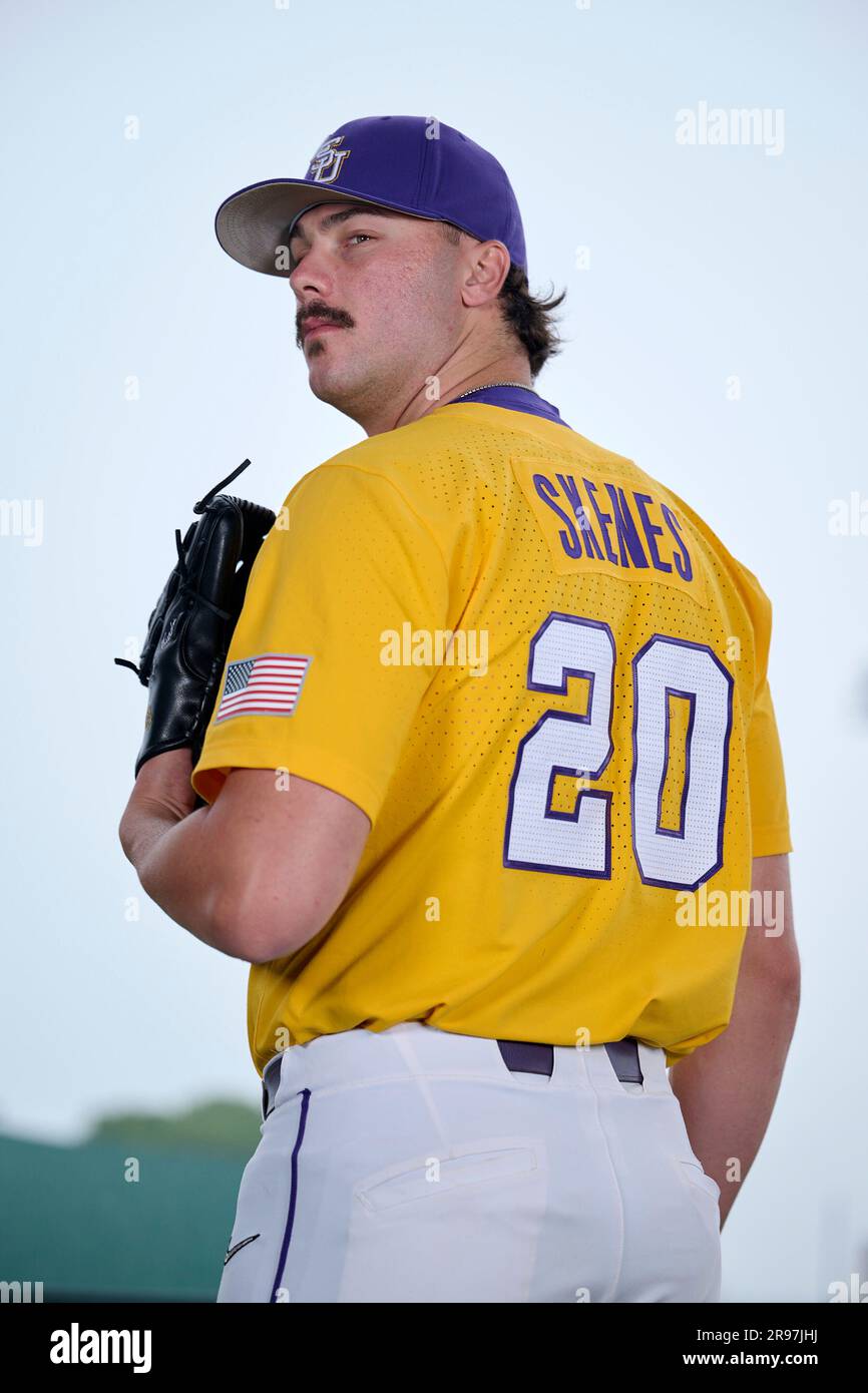 LSU Tigers pitcher Paul Skenes (20) poses for a photo on May 23, 2023 ...