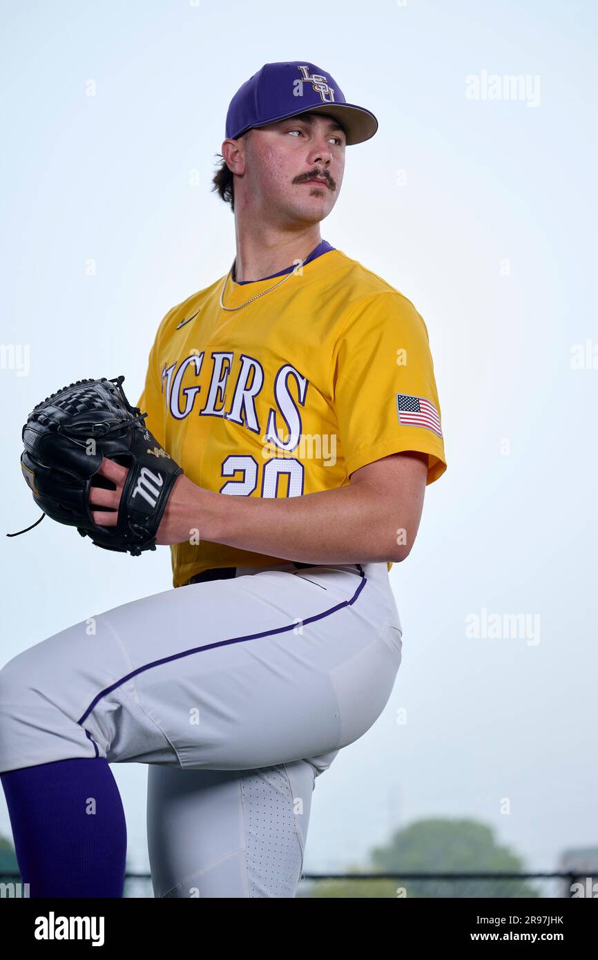 LSU Tigers pitcher Paul Skenes (20) poses for a photo on May 23, 2023 ...