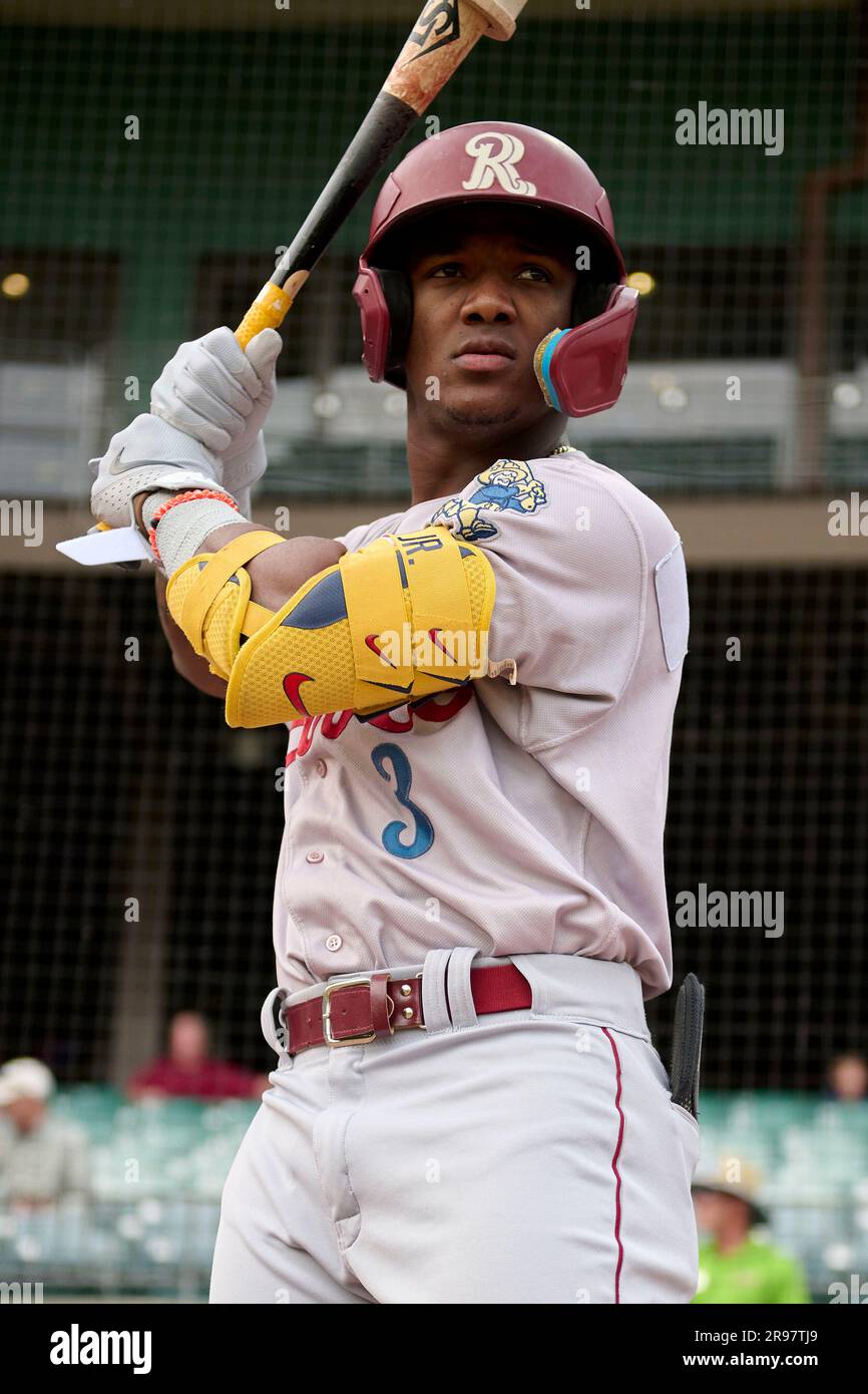 Frisco RoughRiders Luisangel Acuna (3) warms up during an MiLB Texas ...
