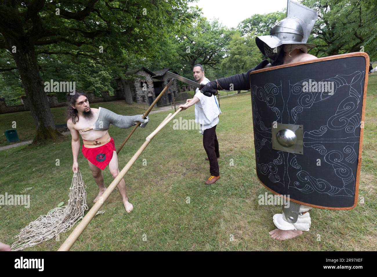 Bad Homburg, Germany. 23rd June, 2023. Two gladiators fight each other ...