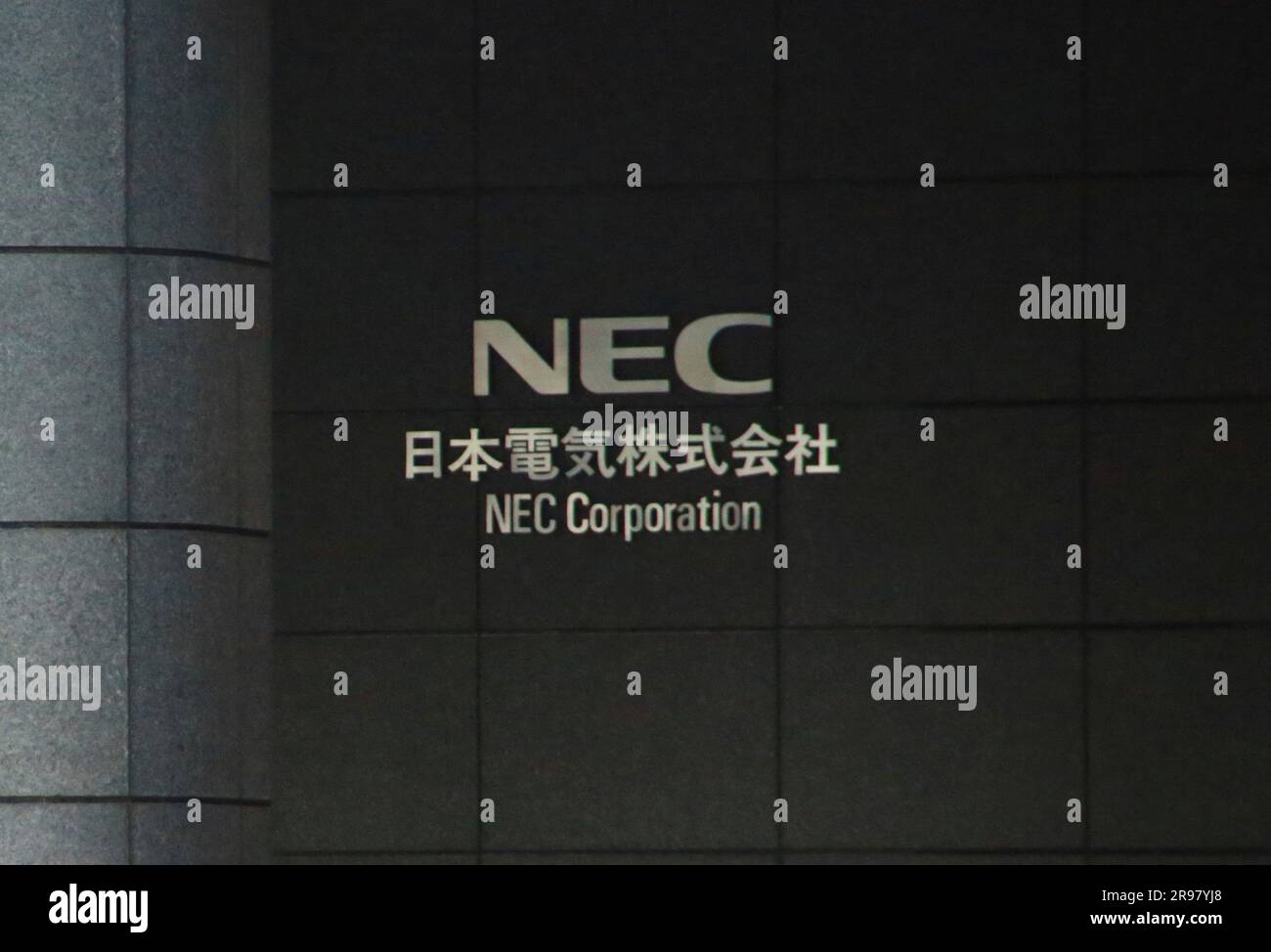The logo of NEC Corporation is seen in Minato Ward, Tokyo on June 20 ...