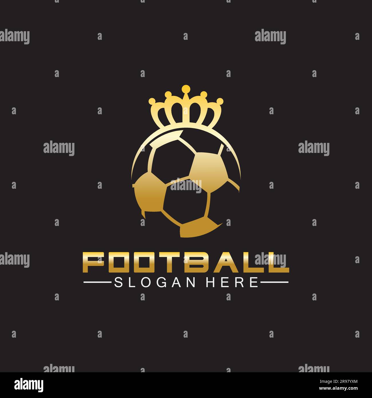 Luxury golden football king logo design on isolated black background ...