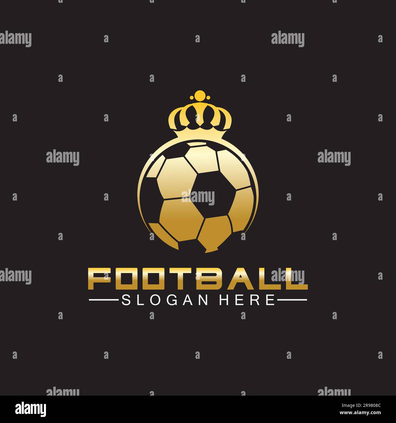 Luxury golden football king logo design on isolated black background ...
