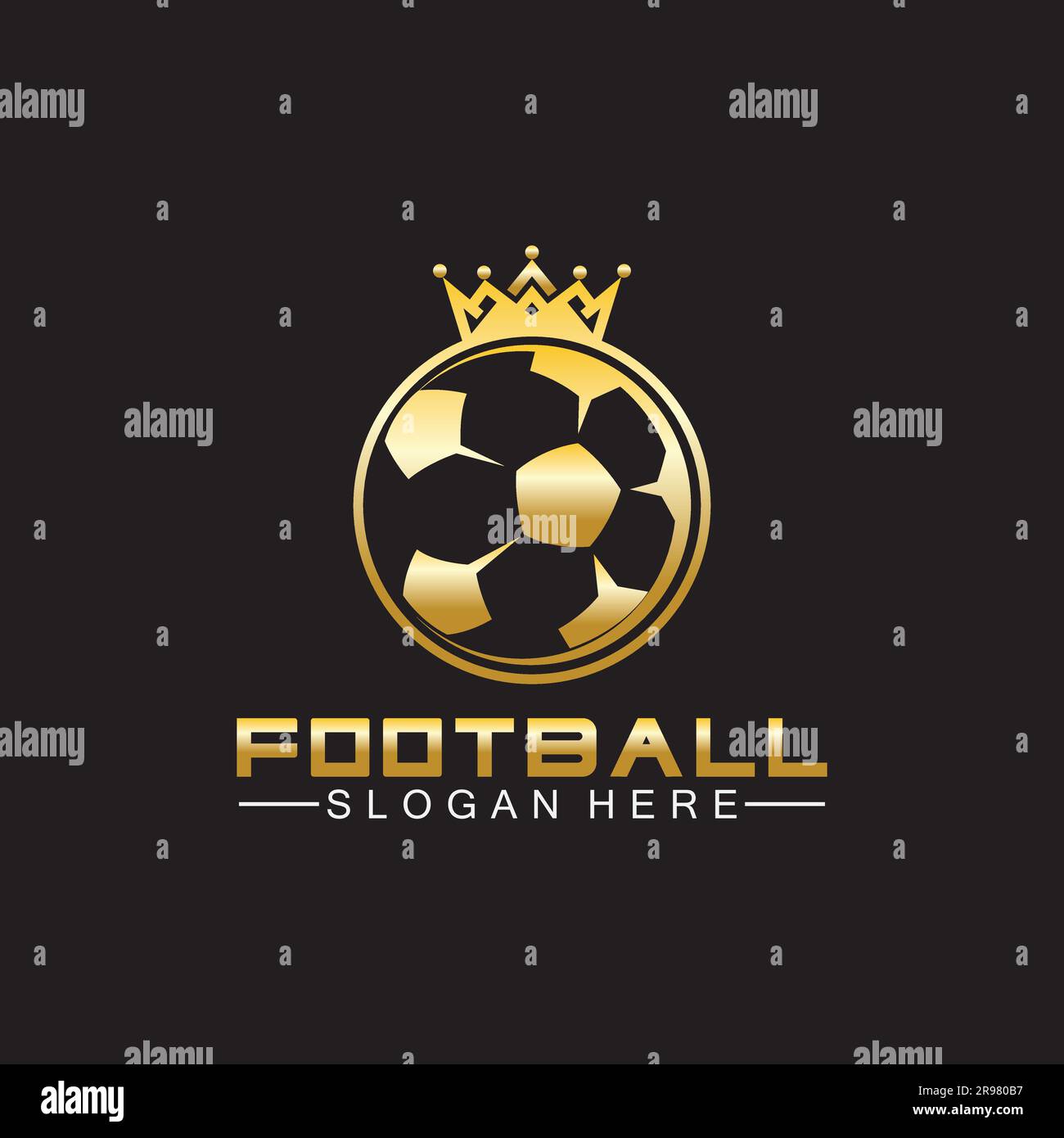 Luxury golden football king logo design on isolated black background ...
