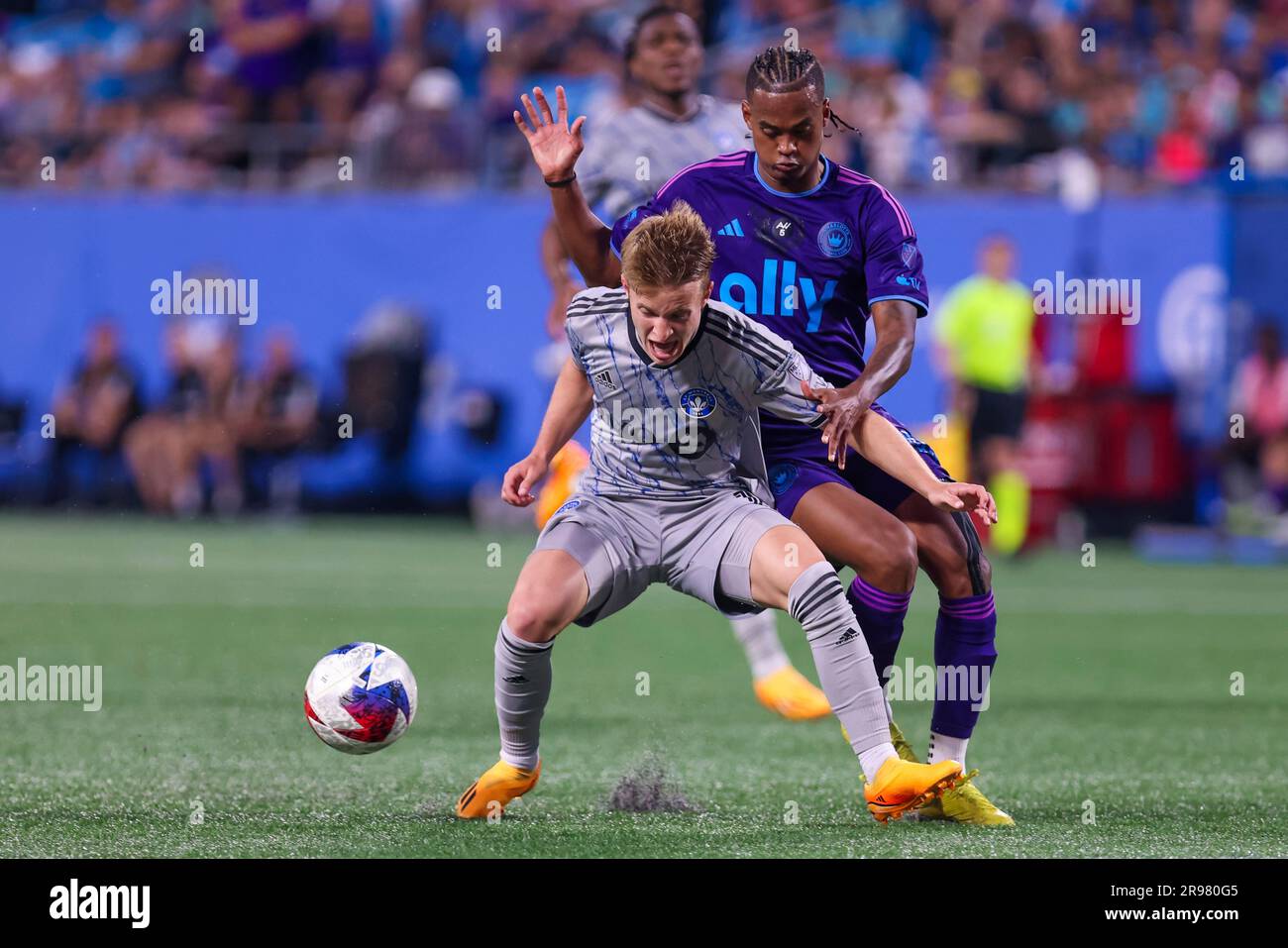CHARLOTTE, NC - JUNE 24: Kerwin Vargas (18) of Charlotte FC defends ...