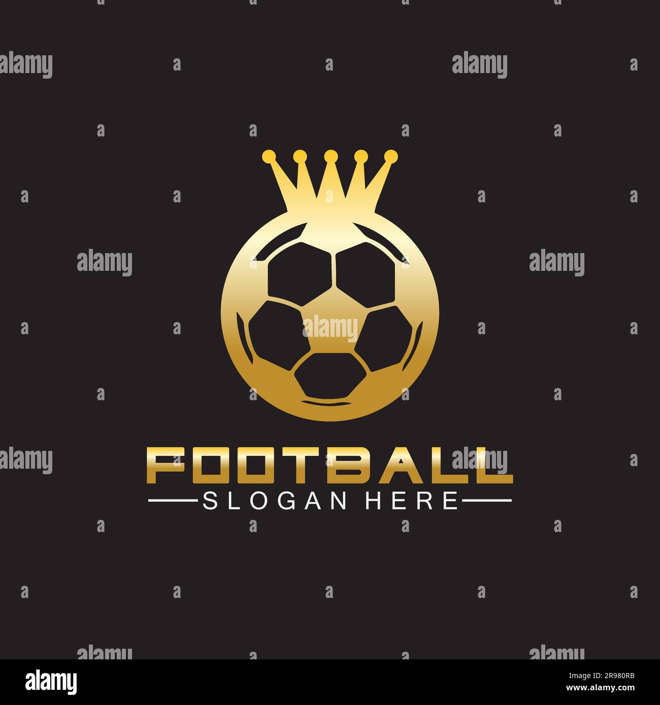 Luxury golden football king logo design on isolated black background ...