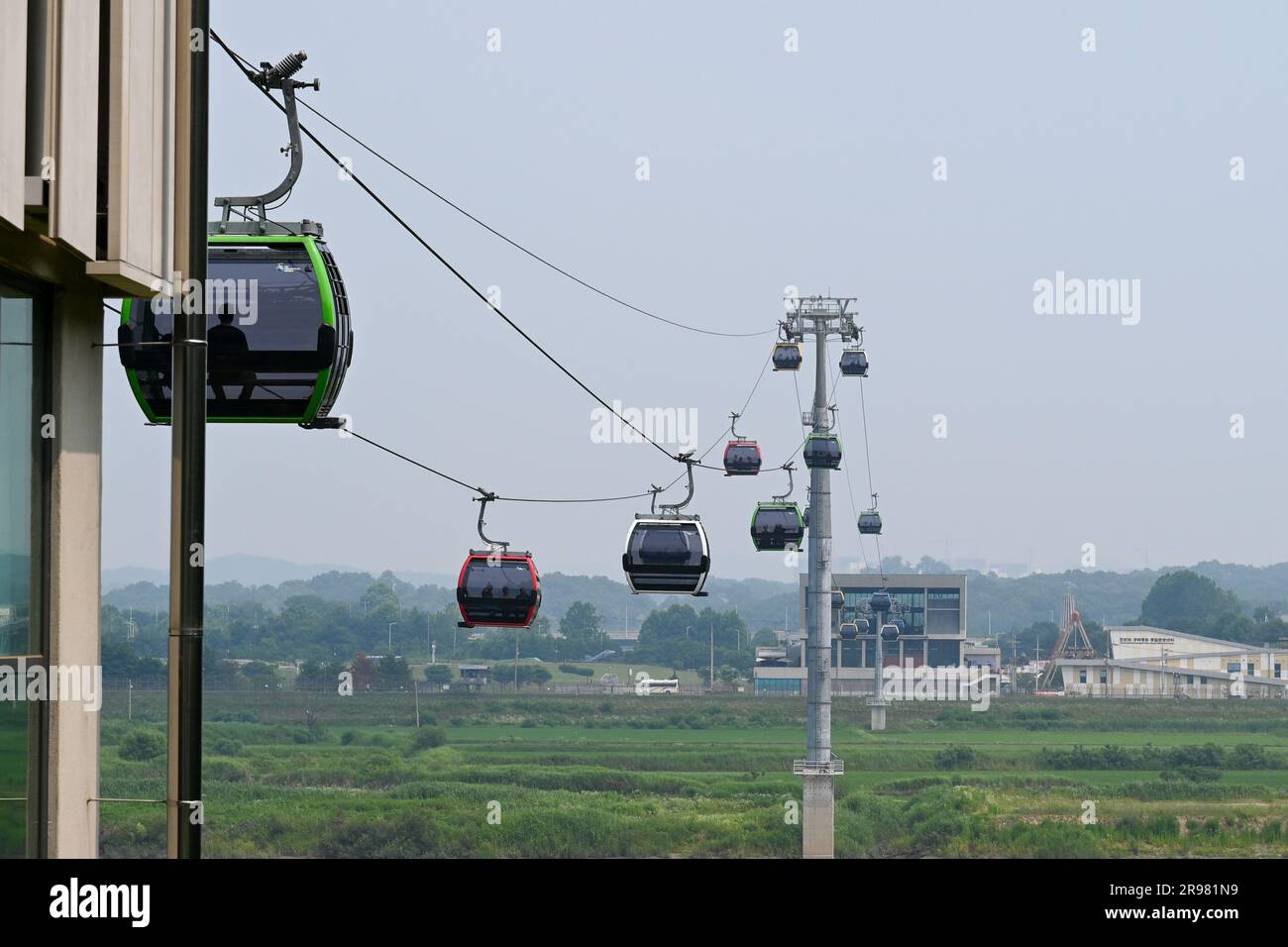 Paju, South Korea. 24th June, 2023. Cable cars on the Imjingak Peace ...