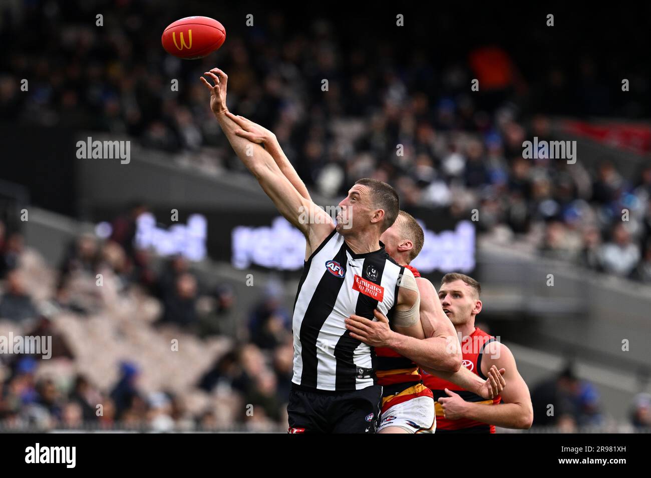 Melbourne, Australia. 25th June, 2023. Darcy Cameron of Collingwood during the AFL Round 15 ...