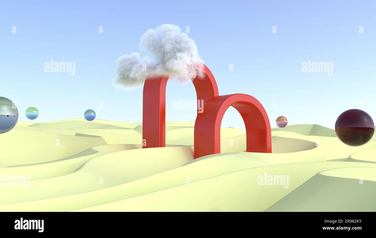 3d Desert landscape with red arches and clouds in the blue sky Modern ...