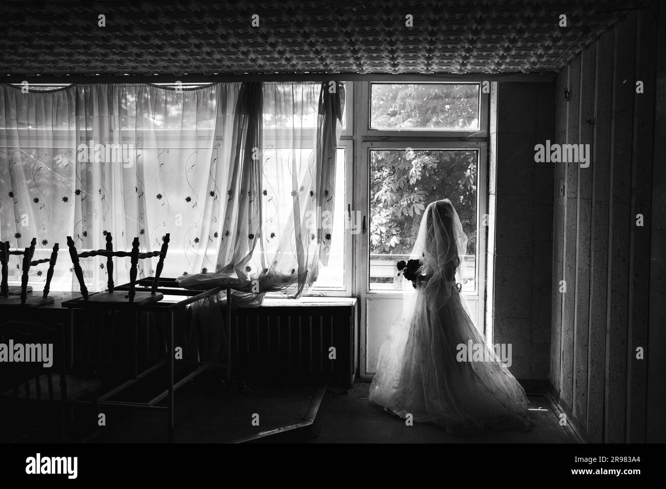 Ghost of bride in haunted house,mysterious woman in white dress ...