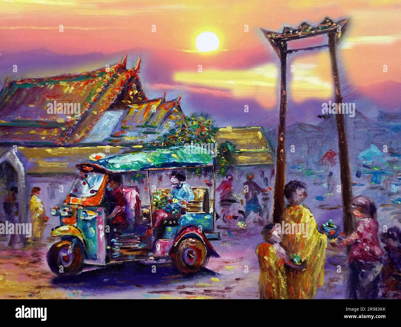 Art Oil painting Fine art Thailand Tuk Tuk, siam land of smiles Stock ...