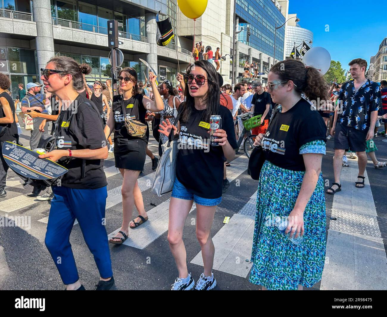 Paris, France, Large Crowd People, Women, Marching in Gay Pride ...