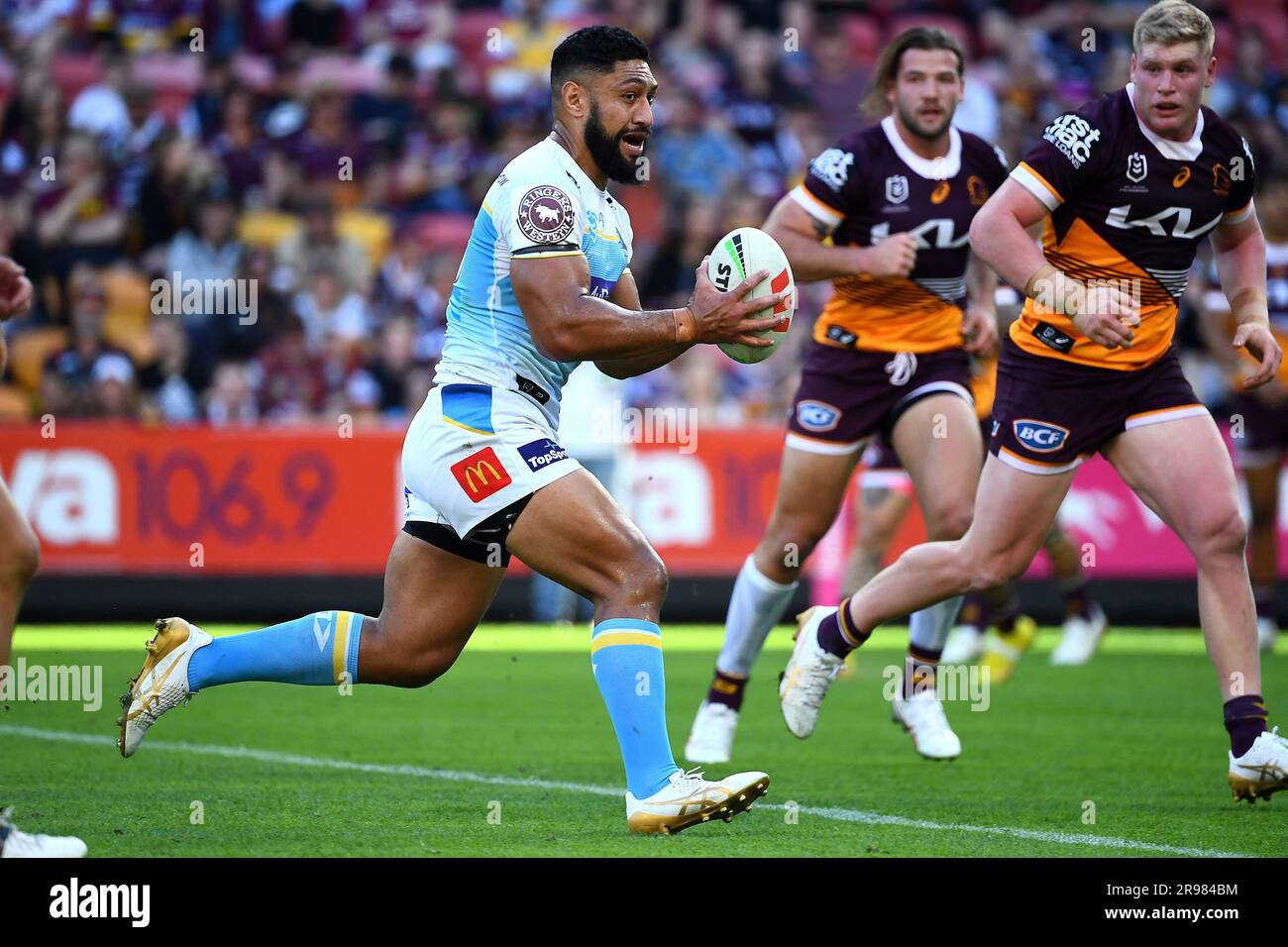 Brisbane, Australia. 25th June, 2023. Isaac Liu of the Titans makes a ...