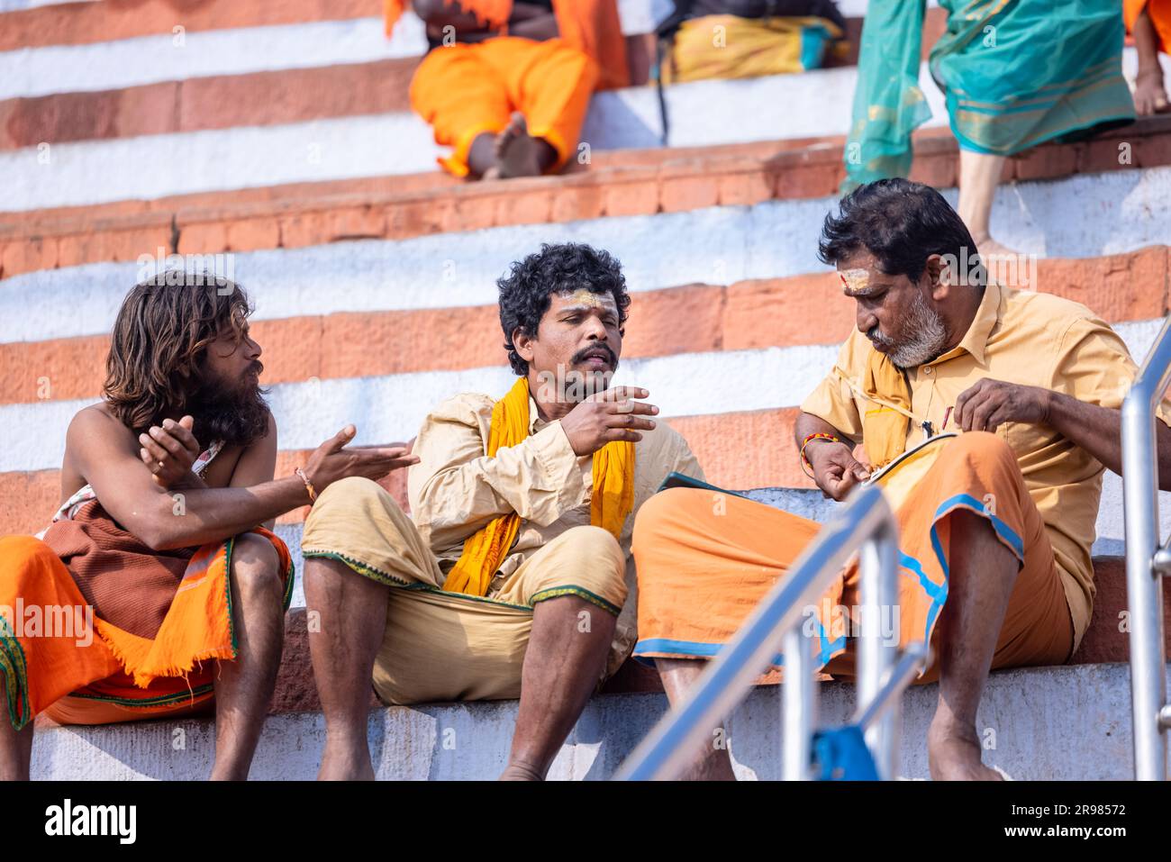 Portrait of Unidentified Indian holy sadhu male sittings at kedar ghat ...