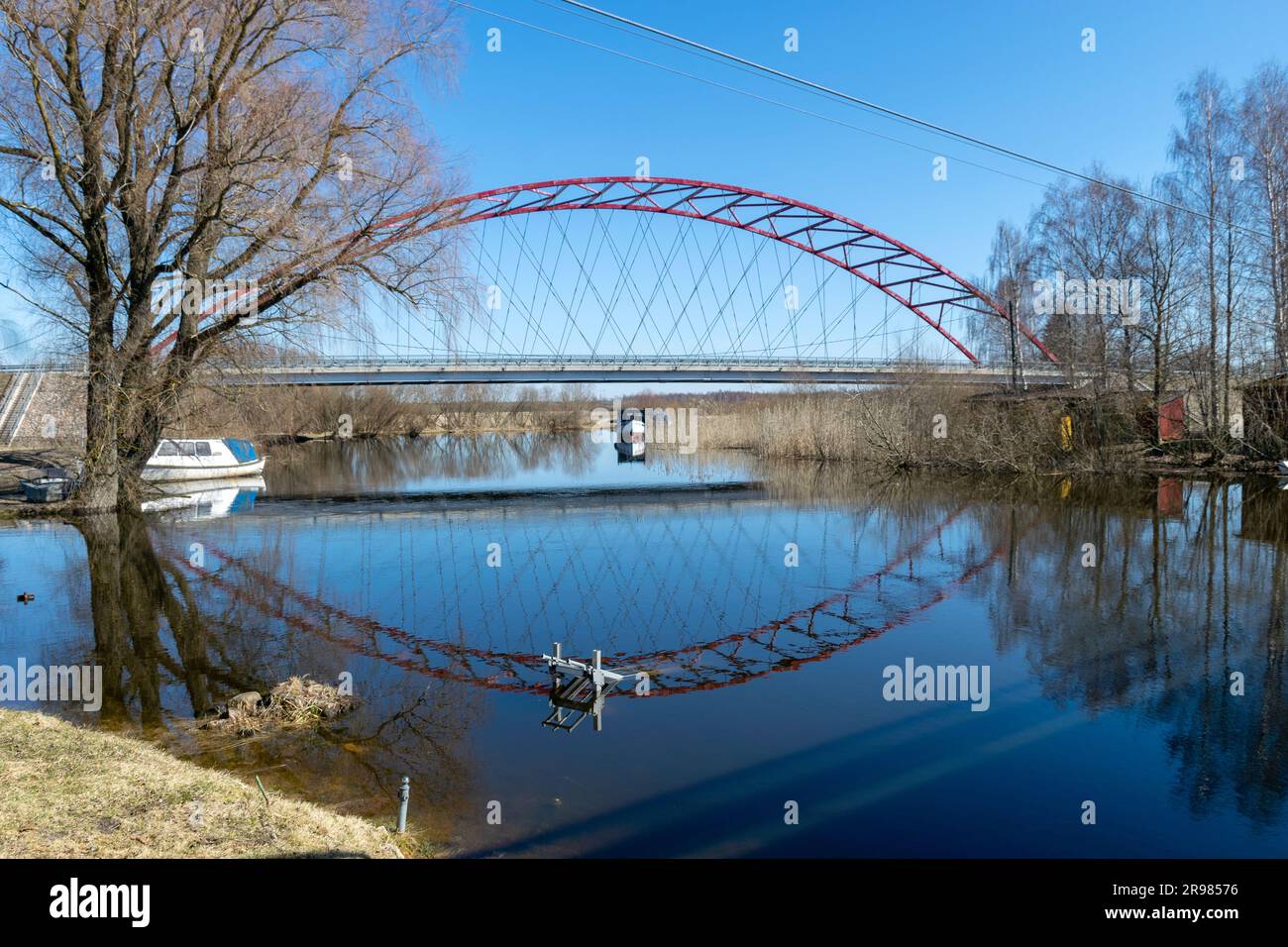 Beautiful spring landscape with Ema river entering Lake Võrtsjärv in ...