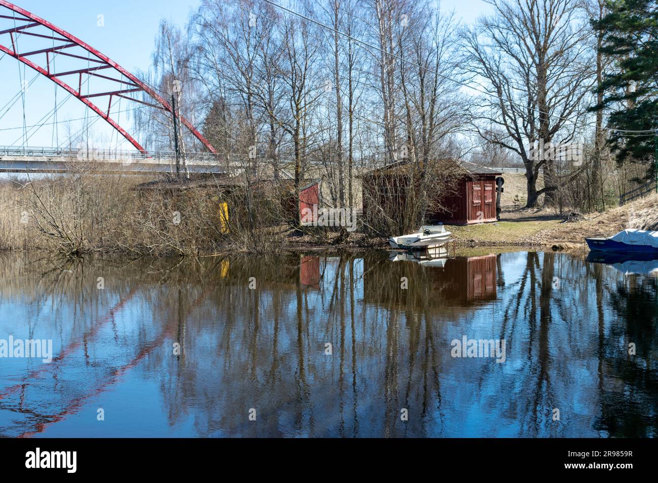 Beautiful spring landscape with Ema river entering Lake Võrtsjärv in ...
