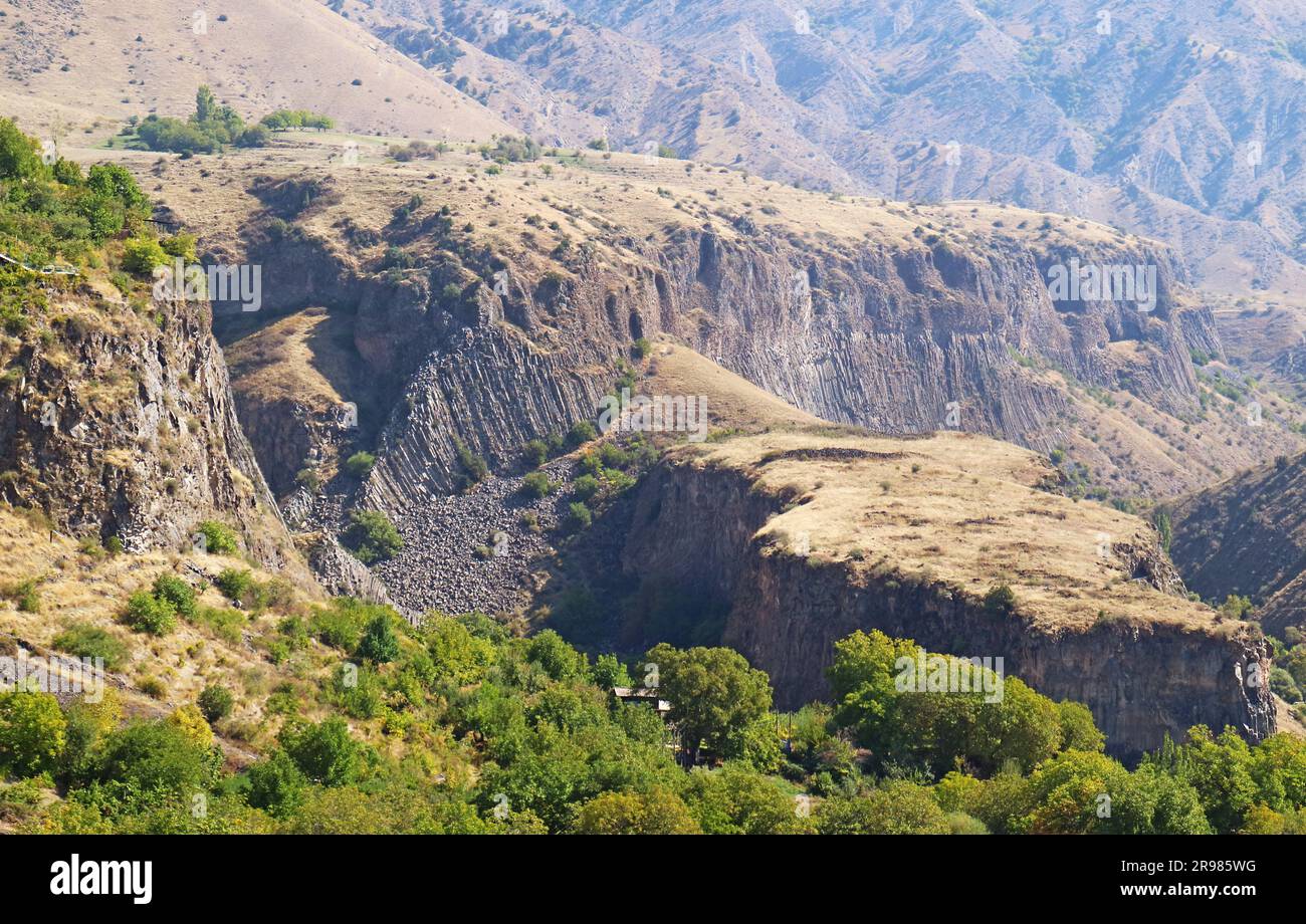 Amazing Aerial View of Basalt Column Formations Along the Garni Gorge ...