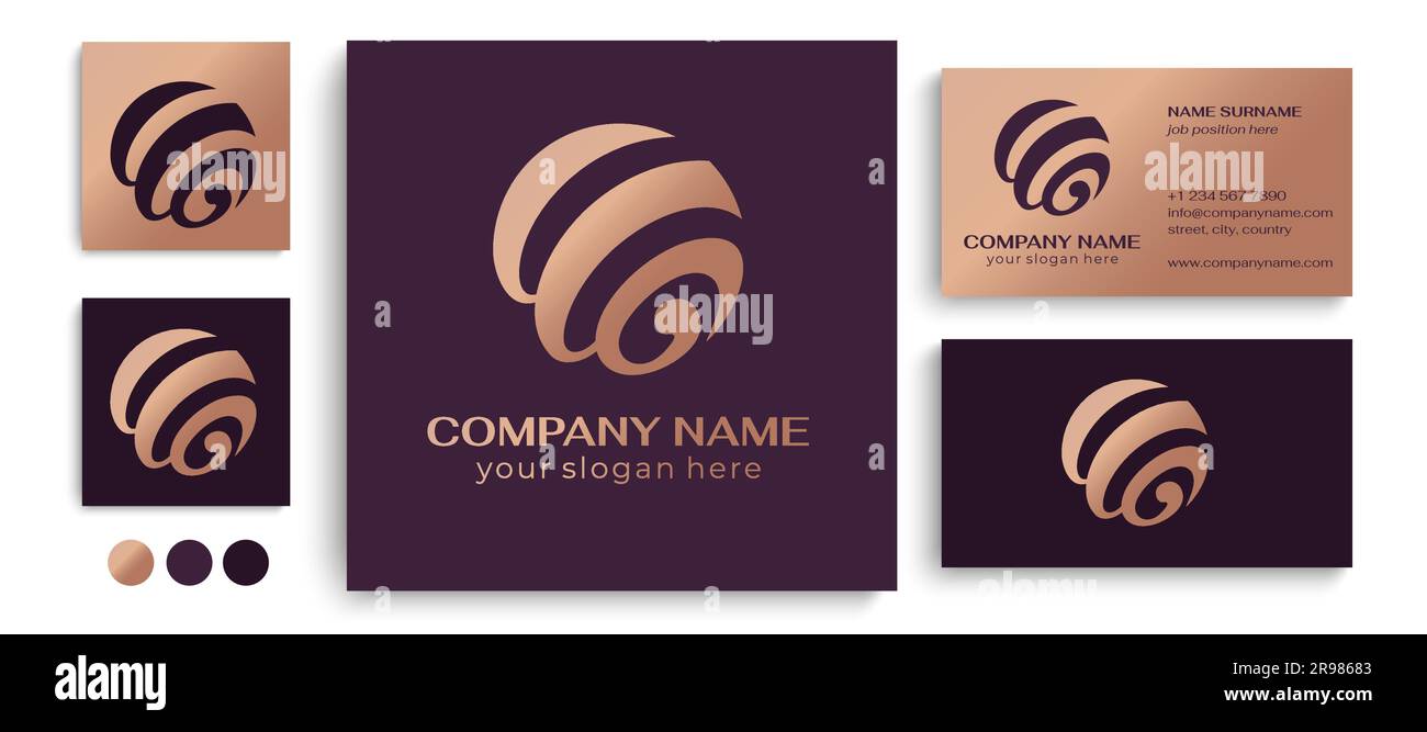 Round spiral ball logo. Creative sphere. Letters W and G. Template for ...
