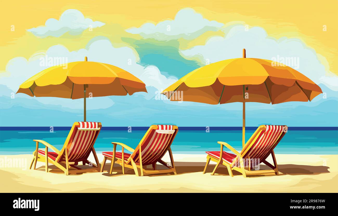 Cartoon Beach Umbrella And Chair