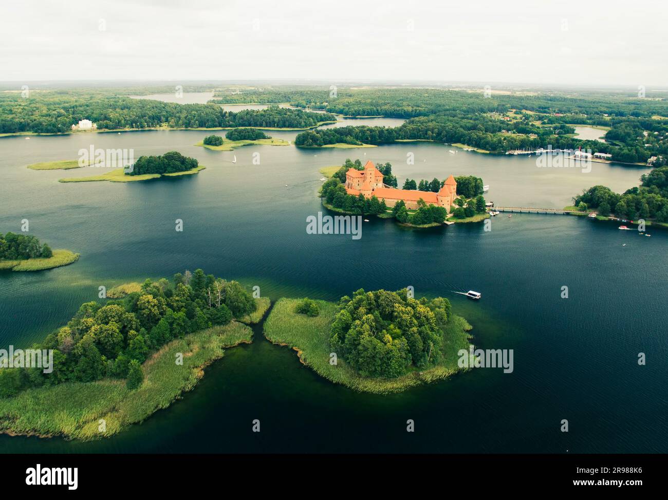 Trakai castle is medieval gothic Island castle, Galve lake. Flat lay of ...