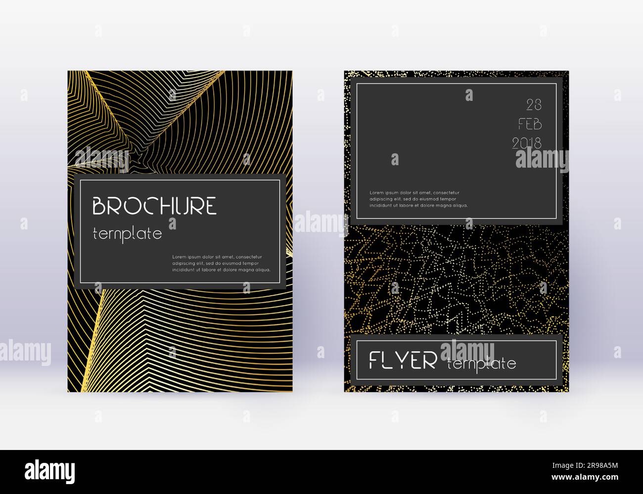 Black cover design template set. Gold abstract lines on black ...