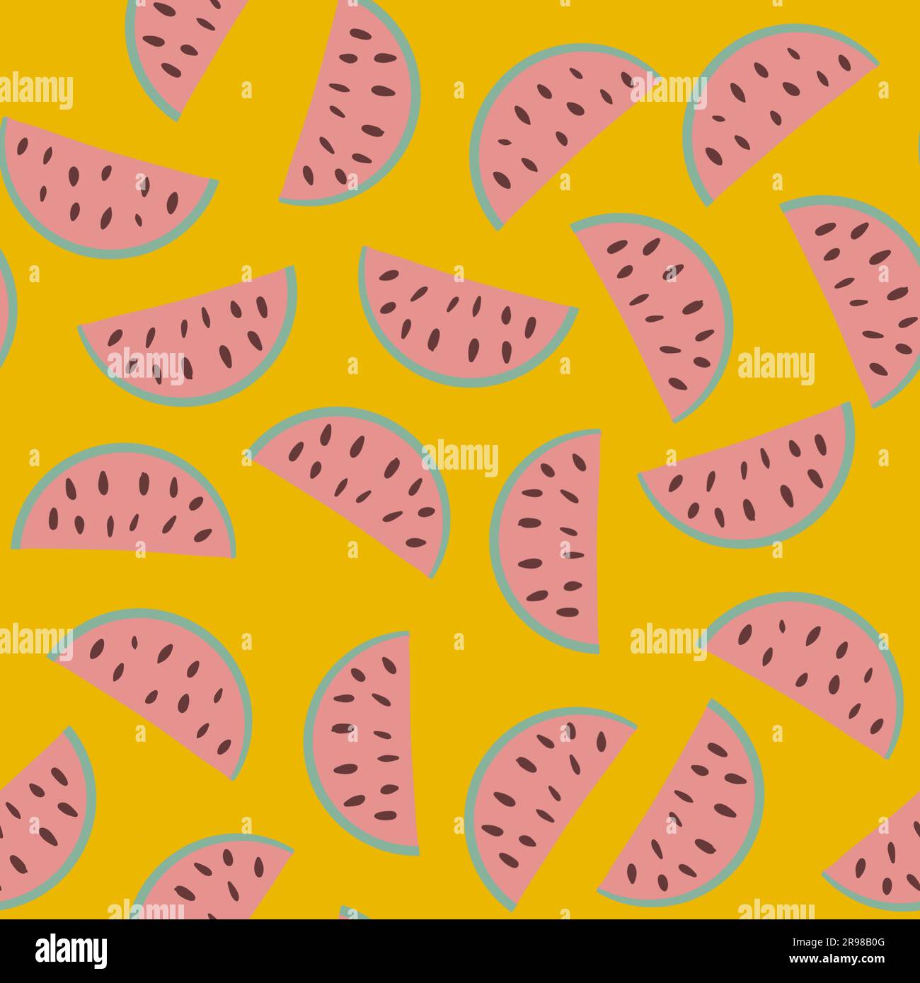 Hand drawn seamless pattern with watermelon fruit on yellow background ...