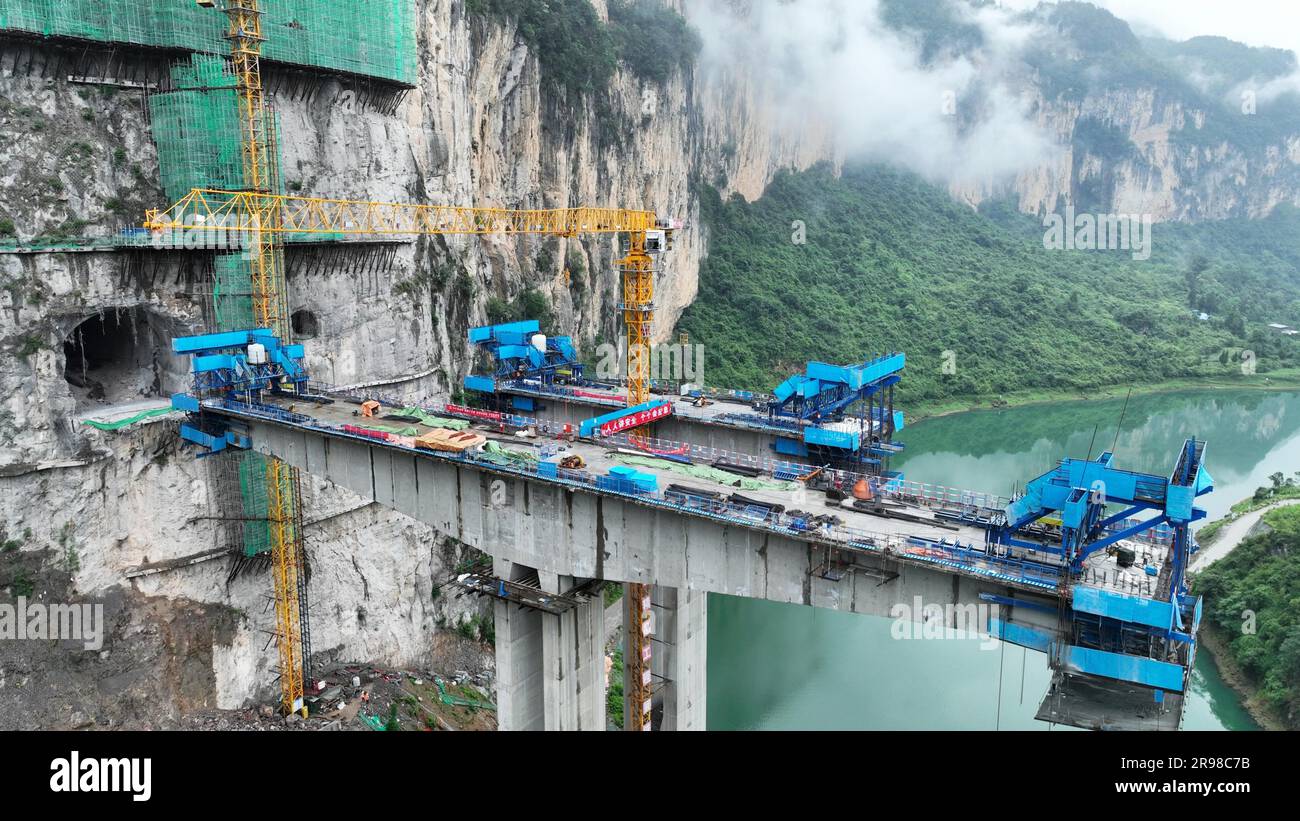 Aerial photo shows Apeng River Bridge is under construction in ...