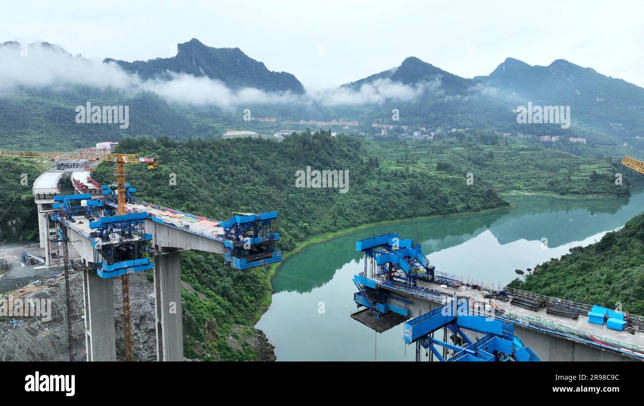 Aerial photo shows Apeng River Bridge is under construction in ...